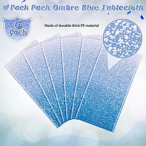 6 Pack Ombre Blue Plastic Tablecloth for Parties, Gradient Pastel Blue Disposable Tablecloths for Rectangle Tables, Royal Blue Sprinkle Table Cover for Wedding Birthday Anniversary Party, 54 x 108Inch