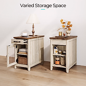 LINSY HOME Living Room Table Sets 4 Piece with TV Stand, Farmhouse TV Stand for 65 Inch TV, Coffee Table with Drawers, Two End Table with Charging Station, Washed Gray