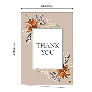 Canopy Street Indie Autumn Floral Thank You / 24 Cards, Six Designs/Boho Gray and Orange Floral