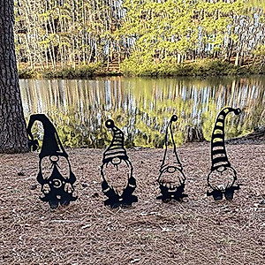 4PCS Steel Gnomes Decoration, Cute Hollowed Out Steel Garden Gnomes Statue, Art Dwarf Decor Branch Ornaments for Home Garden Yard Patio Outdoor Decoration