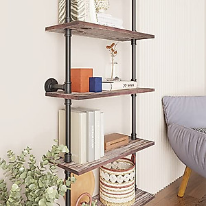 Yuanshikj 5 Tier Industrial Pipe Solid Wood Ladder Shelf/Shevles/Shelving Bookshelf/Bookcase Retro Metal Iron Pipes Wood Planks Rustic Display Wall Mounted for Collection Living Room Decor Storage