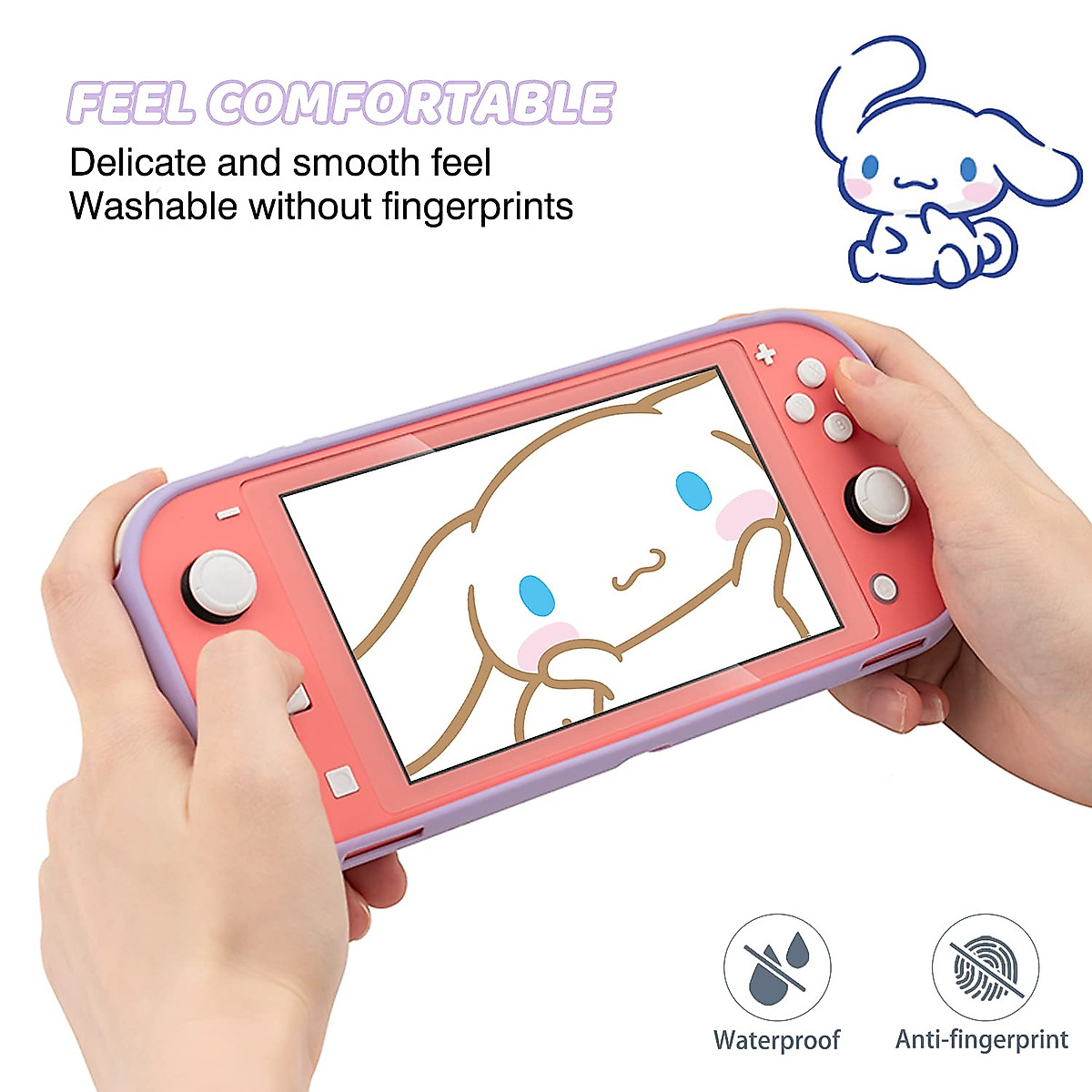 DLseego Protective Case Design for Switch Lite, TPU Cover Case Cute Rabbit Animal Pattern Shock-Absorption Design Hard Cover with 2 pcs Thumb Grips - Purple Rabbit