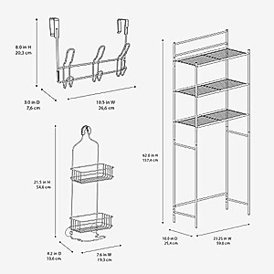 Zenna Home BB78NN 3-Piece Bath-in-a-Box Bath Storage Suite: Spacesaver, Shower Caddy and Over-the-Door Hooks, in Satin Nickel