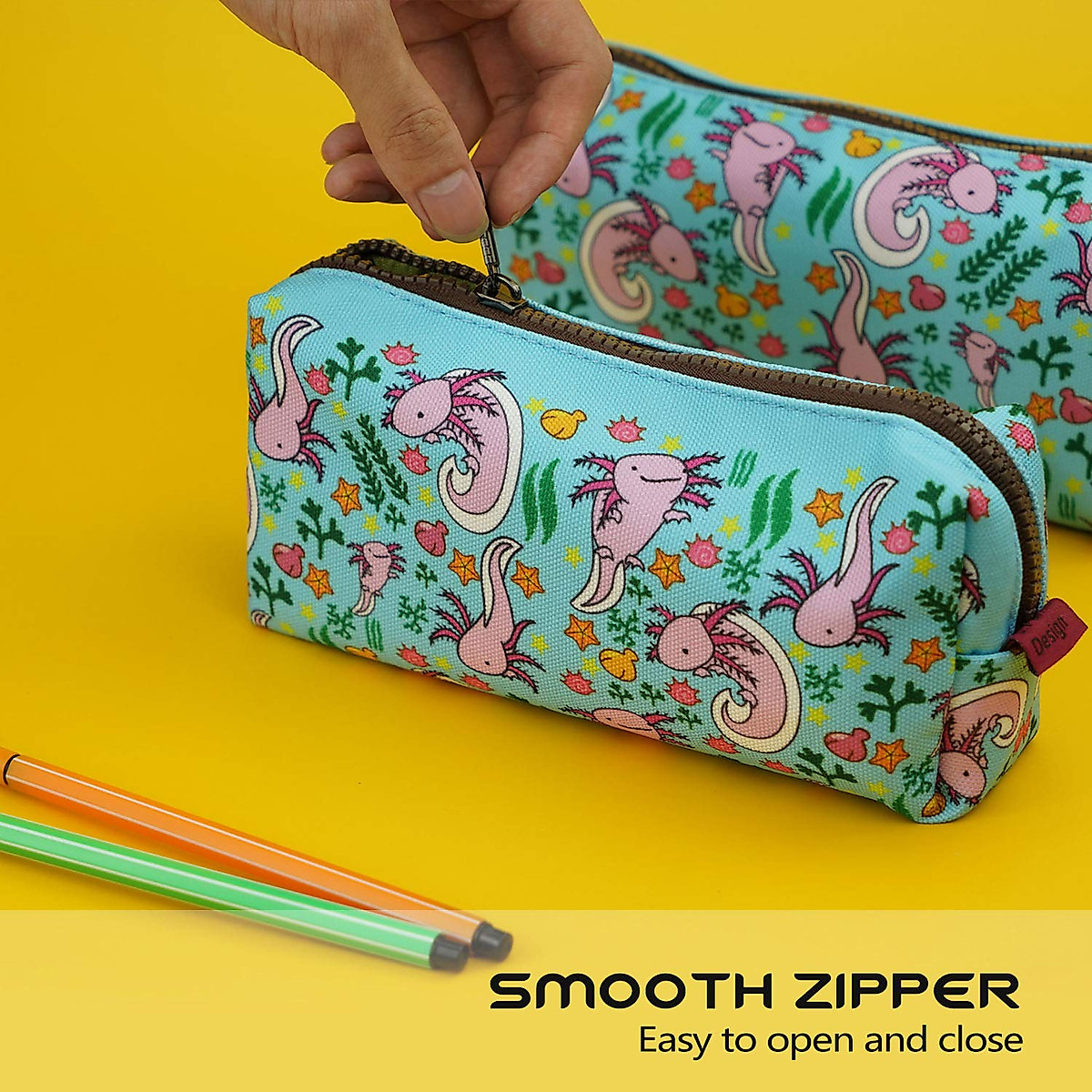 LParkin Axolotl Canvas Pencil Case Pen Bag Pouch Stationary Case Makeup Cosmetic Bag Gadget Bag Gift Kawaii Pencil Box