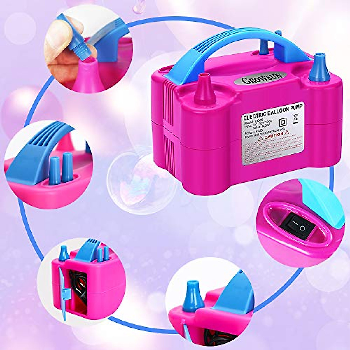 Growsun Balloon Pump Kit Electric Balloon Garland Arch Kit Air Blower Inflator for Party Decoration w/Ballons Tape Strip