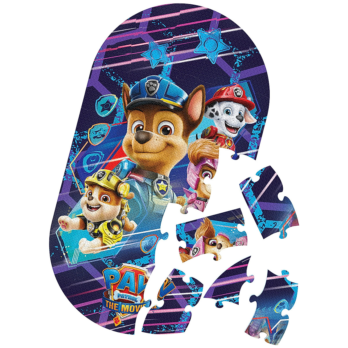 PAW Patrol: The Movie, 25-Piece Jigsaw Oval Foam Squishy Puzzle Chase Skye Marshall Rubble, for Kids Ages 4 and up