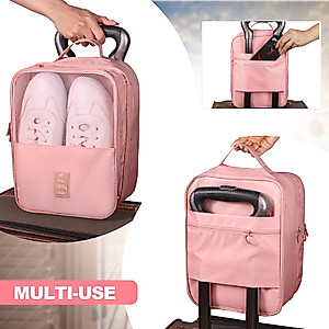 Windyun 2 Pcs Shoe Bags for Travel Holds 3 Pair of Shoes Travel Shoe Bag for Packing Portable Shoe Cubes for Travel and Daily Use(Pink, Beige)