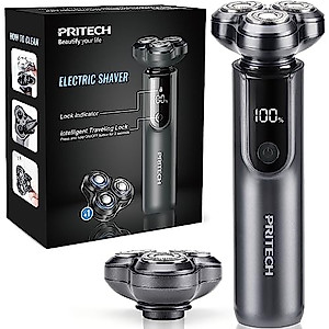 Electric Shavers Razor for Men,Extra 1 X Spare Blade, PRITECH Electric Razor for Shaving Face, Mens Rotary Shaver Rechargeable Razor for Men, Waterproof Wet & Dry LED Display Cordless Rotary Shave