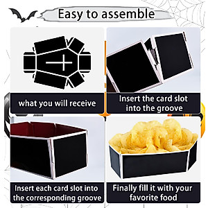 MUNILAIL 24 Pcs Halloween Paper Trays Halloween Nacho Trays Halloween Coffin Food Holder Trays Disposable Serving Trays for Halloween Party Supplies Halloween Food Trays