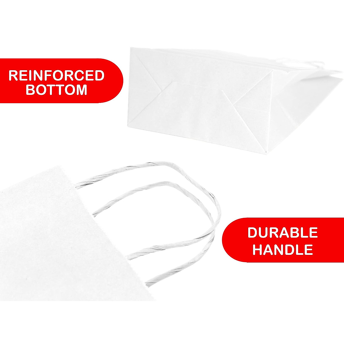 Elegant Supply Solid Print Holiday Gift Twisted Handles Kraft Paper Bags in Bulk, Multipurpose use, Suitable for Every Occasion, 8 X 4.25 X 10.5, White