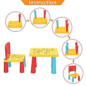 Ochine Kids Table and Chair Set Kids Study Table and Chair Set Detachable Toddler Table and Chair Set Plastic Children Activity Table for Reading, Drawing, Snack Time, Arts Crafts, Playroom, etc
