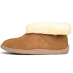 Minnetonka Mens Sheepskin Ankle Boot Slipper Tan Size 10