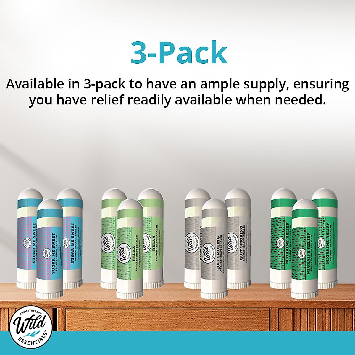 Wild Essentials 3 Pack of Quit Smoking Aromatherapy Nasal Inhalers Made with 100% Natural, Therapeutic Grade Essential Oils to Help You Kick The Habit and Quench The Cravings
