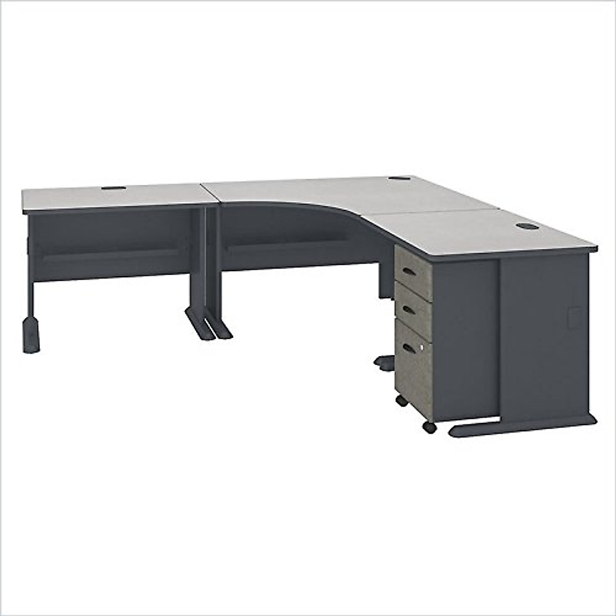 Bush Business Furniture Series A 84W x 84D Corner Desk with Mobile File Cabinet in Slate and White Spectrum