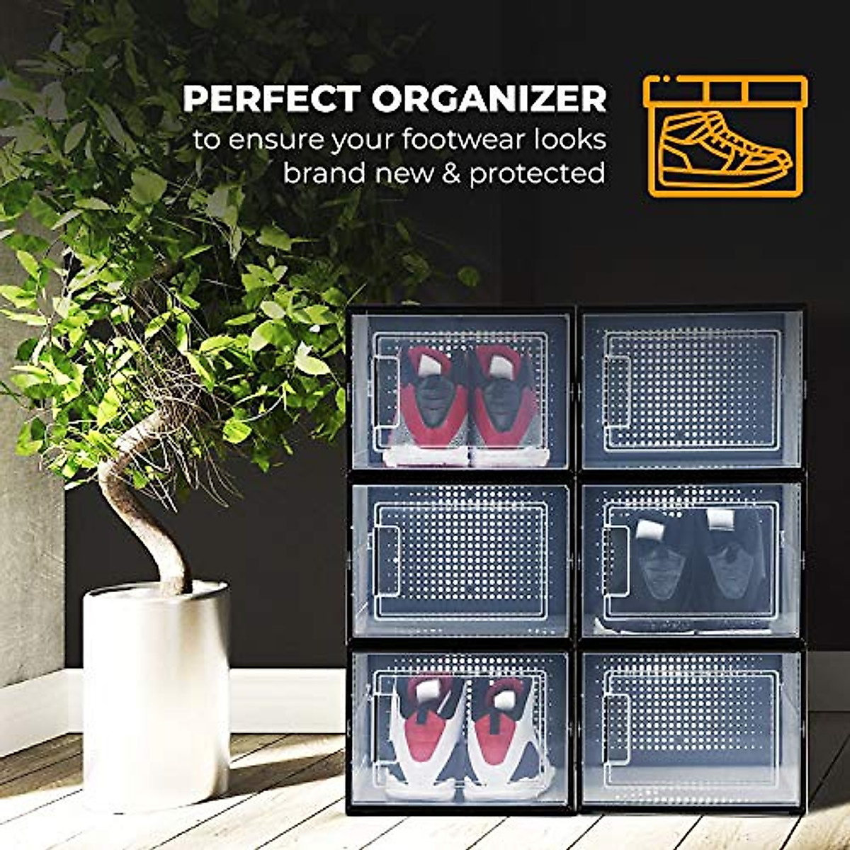 I&D DESIGNS STACBOX Shoe Organizer | Stackable Easy to Assemble for Closet | Protects Shoes | Clear Display | Declutters Spaces | Multipurpose Storage Container (SMALL Size 6 Pcs)