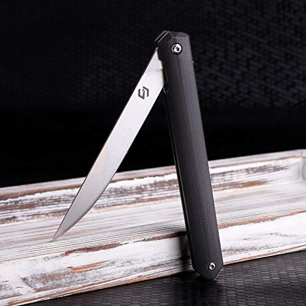 Samior G1035 Small Slim Folding Pocket Flipper Knife, 3.5 inch D2 Drop Point Blade, Black G10 Handle with Liner Lock Pocket Clip, Gentleman's EDC Pen Knives 1.3oz