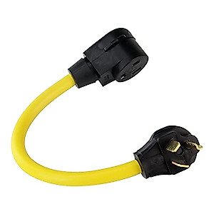 PLIS 10-30P to 6-50R Heavy Duty Generator Adapter,30 Amp Dryer Male Plug to 50 Amp Adapter,STW 10AWG*3C Generator Cord,3Prong,Yellow,1.5FT