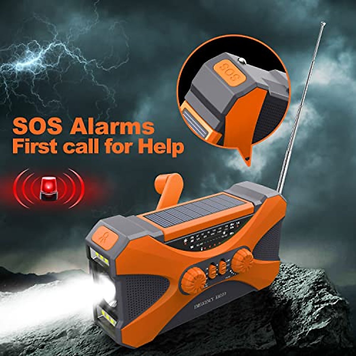 【10000mAh】 Emergency Radio Hand Crank Solar, NOAA Weather Radio Multiple Power Sources,Flashlight, Reading Lamp,Cell Phone Charger, SOS Alarm, Portable AM/FM/WB Radio with Headphone Jack (Orange)