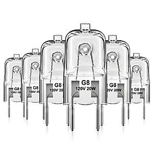 Flaspar G8 Halogen Light Bulbs, 20W G8 Bi-Pin Base Halogen Bulb, 120V Dimmable T4 JCD Type G8 Base for Microwave Hood Light Bulb, Warm White Under Cabinet Puck Lights Replacements, Xenon Bulb, 6 Pack