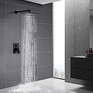 Esnbia 12" Rain Shower Head, Stainless Steel Rainfall Ceiling Mount Shower Head, 2.5 GPM Water Flow, Matte Black （Shower Arm NOT Include）