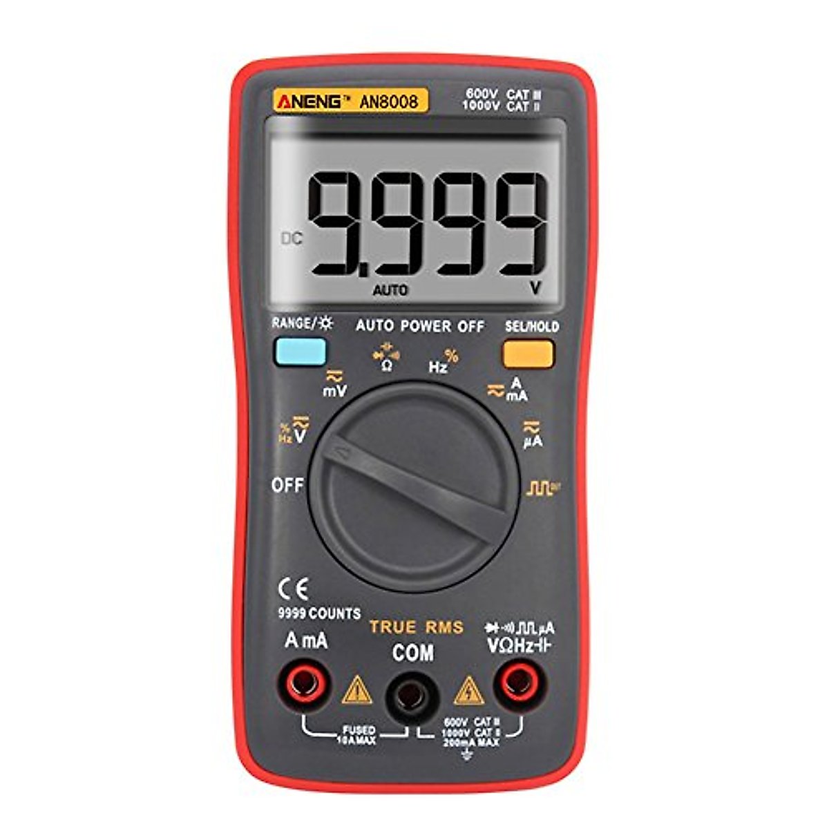 Alloet AN8008 True-RMS Digital Multimeter Square Wave Voltage Ammeter MAX Display 9999 Counts Auto/Manual Ranges True RMS
