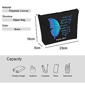 VAMSII Psalm 20:4 Gifts Bible Verse Makeup Bag Christian Cosmetic Bag Scripture Gift Bags Religious Zipper Pouch (Makeup Bag Black)