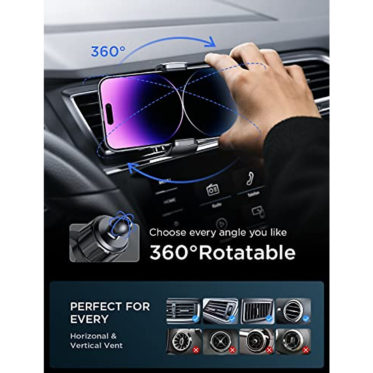 LISEN Car Phone Holder [Anti-Slip Silicone Design] Universal Vent Phone Mount for Car with Acrylic Clear Material Car Mount for iPhone 14 13 12 11 X XR Pro Max Mini 8 7 6 Plus and More