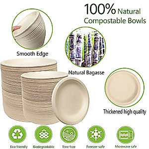 smilixin 150 Pack Paper Plates,100% Compostable 7 inch Paper Plates,Disposable Plates,Biodegradable Plates Made of Sugarcane Fiber,Heavy-Duty Paper Plates for Daily Meals Party Dinner (7 Inch)