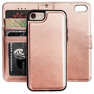 Bocasal for iPhone SE (2022)/SE (2020)/8/7 Wallet Case with Card Holder PU Leather Magnetic Detachable Kickstand Shockproof Wrist Strap Removable Flip Cover for iPhone 7/8/SE2/SE3 4.7 inch (Rose Gold)