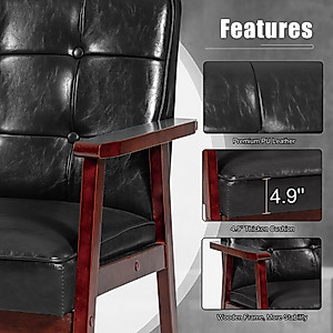 Okeysen Accent Chairs Set of 2, Mid Century Modern Accent Chair, Retro Wood and Leather Armchairs Side Chair, Lounge Reading Comfy Arm Chair for Living Room, Bedroom, Office