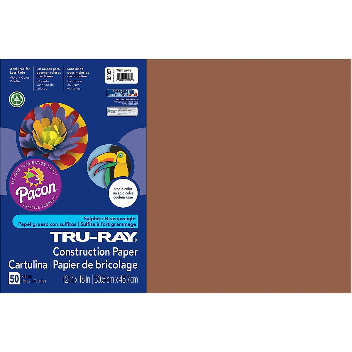 Tru-Ray® Construction Paper, 50% Recycled, 12" x 18", Warm Brown, Pack Of 50