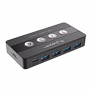 Rybozen USB 3.0 Switch 4 Ports for 4 PC 4 Inputs 4 Outputs USB Switch for Printer Keyboard Mouse Stick USB Hard Drive External Scanner, with Remote Control…