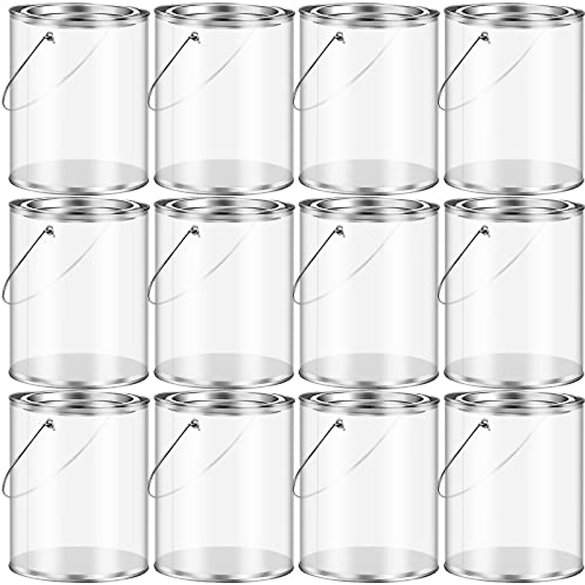 Clear Paint Cans Paint Bucket with Metal Lids and Handle Decorative Clear Plastic Bucket Storage Paint Can Plastic Paint Can Containers (12 Pack, 5 Inch Tall)