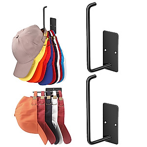 Letohoumia Hat Racks for Baseball Caps 2 Pack, Stainless Steel Adhesive Hat Hanger Hooks Holder for Wall, Multi-Purpose Strong Hook Organizer Can Hold More Than 10 Hats for Door/Closet