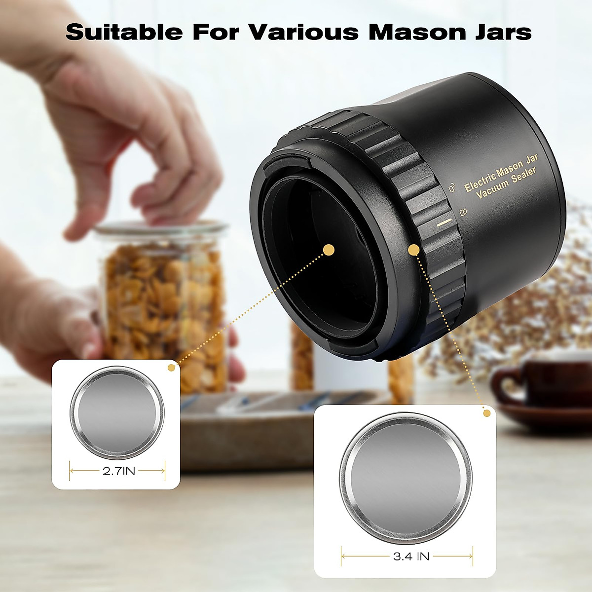 M MUGOOLER Vacuum Sealer Electric Mason Jar Sealer Vacuum Sealing Kit for Canning with Can Opener, Medium and Large Sealing Caps