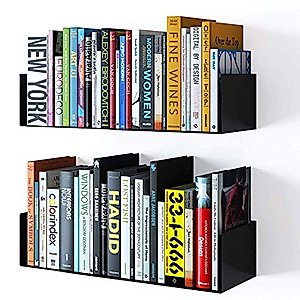 Wallniture Bali Floating Wall Mount Metal U Shape Shelf Book CD DVD Storage Display Bookcase Black Set of 2