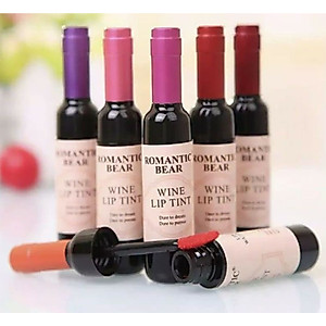 DEALPLUSDEAL ROMANTIC BEAR Wine Lip Tint - 6 Pcs Set Long Lasting Color Waterproof Wine Bottle Design Lip Gloss Lip Makeup Liquid Lipgloss