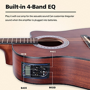 ADM Full Size Acoustic Electric Solid Top Guitar 41 Inch Cutaway Dreadnought Guitar Beginner Adults Kids Guitar with EQ, Built in Tuner, Mahogany