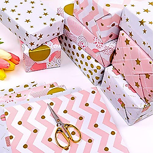 MAMUNU Gift Wrapping Paper for Girl Women, 12 Sheets Metallic Gold Foil and Pink Wrapping Paper, Gift Wrapping Paper Sheets for Birthday, Valentines Day, Wedding, Baby Shower, 28x20inch