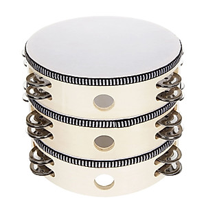 CertBuy 3 Pcs Wooden Handheld Tambourines, 8" Double Rows Jingle Tambourine, Jingles Drum Instrument for Adults, Kids, Party and Games
