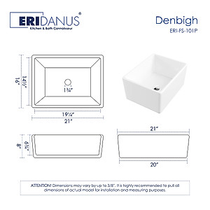 Eridanus 21 inches Kitchen Sink, Utility Farmhouse Sink, Prep and Bar Sink, Laundry Sink, 20-7/8" x 14-9/16" x 7-7/8"