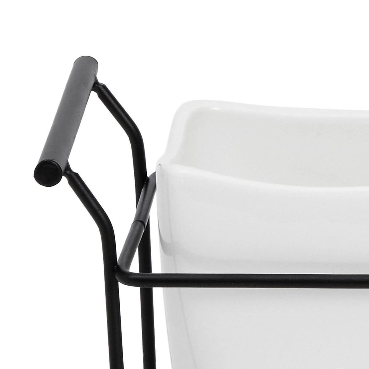 White Ceramic Utensil Holder, Flatware Caddy with Metal Stand (13 x 4 x 5 In)