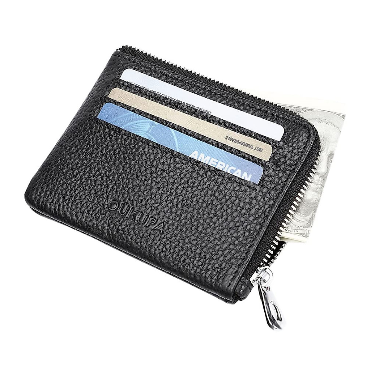 AOLUC Top Grain Genuine Leather Small Slim Mini Change Wallets for Women RFID Blocking Pocket Zipper Wallet Ladies Card Case Coin Purse with ID Window