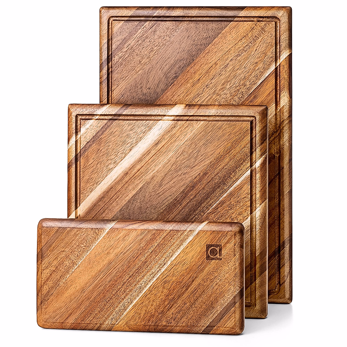 Chorus Wood Cutting Board Set with Juice Groove (3 Pieces) - Acacia Wood Kitchen Cutting Boards, Chopping Board for Meat (Butcher Block), Vegetables, Cheese - 100% Natural Hardwood
