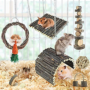 YIXUND Hamster Toys Rat Toys Chinchilla Toys Hamster Chew Toys Cage Accessories Apple Wood Sticks Ladder Bell Roller for Gerbil Guinea Pigs and Other Small Animal
