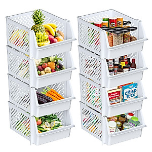 Skywin Stackable Storage Bins for Pantry - 8 Pack Stackable Bins For Organizing Food, Kitchen, and Bathroom Essentials (White)