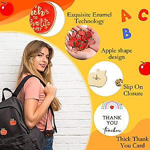 Unittype 30 Set Teacher Pins Teacher Appreciation Gift Bulk Teacher Lapel Pin Staff Appreciation Gifts Bulk Thank You Card(Apple)