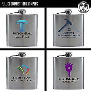 Personalized Printed 6oz Stainless Steel Flask with Screw Down Cap - Custom Promotional Items with your Logo - Bulk Company Small Business Party Favors