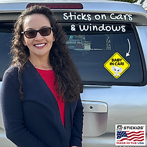 Stickios Baby in Car Stickers for Boys & Girls (2-Pack) - Paint-Safe, Removable, Non-Magnetic Baby Safety Stickers for Cars & Windows - Baby Elephant (2 Vinyl Decals)