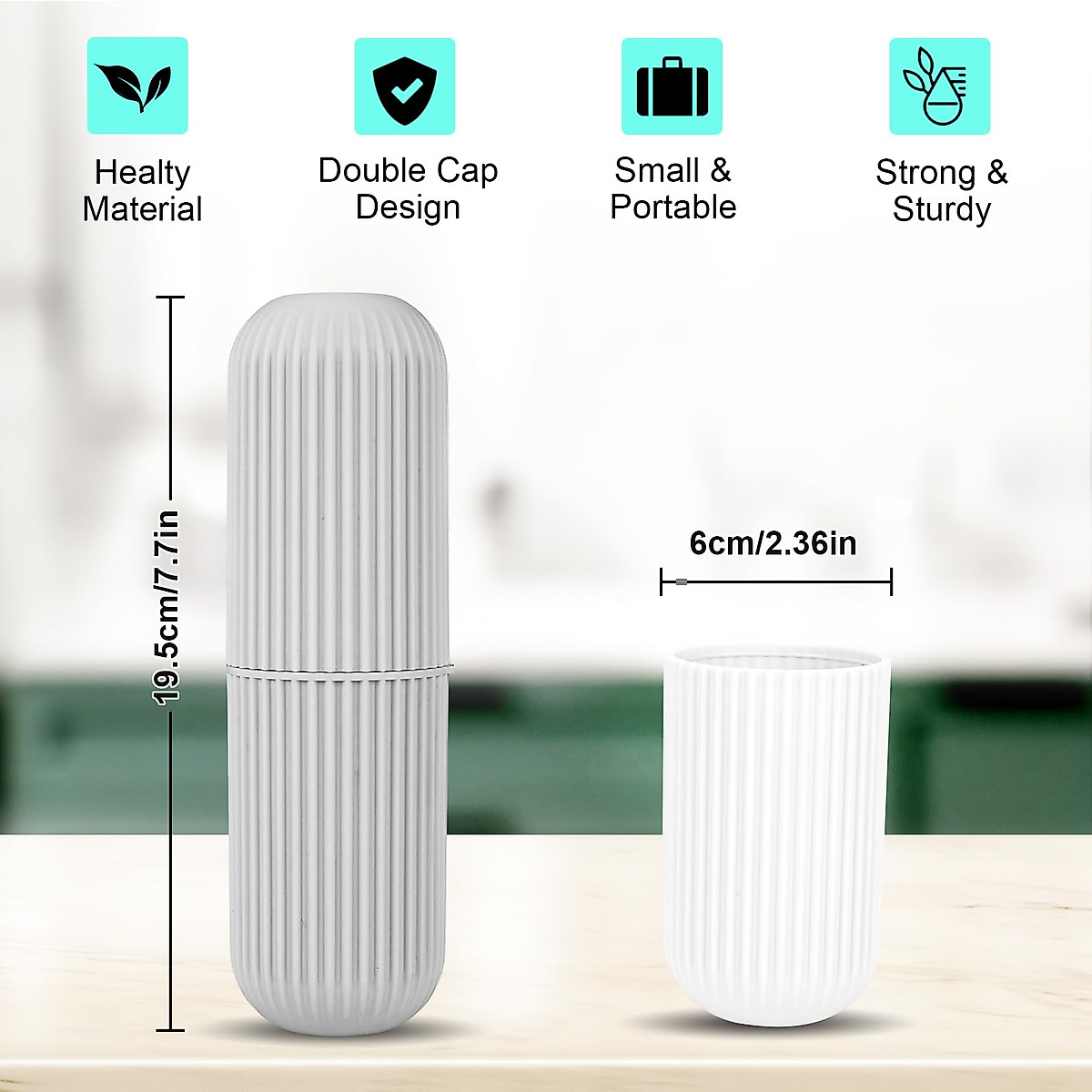 UCEC Toothbrush Case for Traveling, Portable Toothbrush Holders Travel Case, Toothbrush Holders for Travel, Camp, Home, School, Business, Bathroom, 2 Pack (Grey, White)